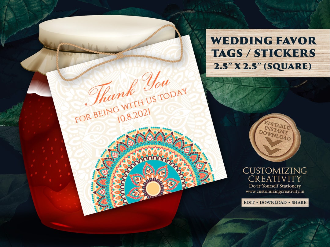Buy Mandala Favor Tag Template for Indian Favor Tags, Orange Thank You ...