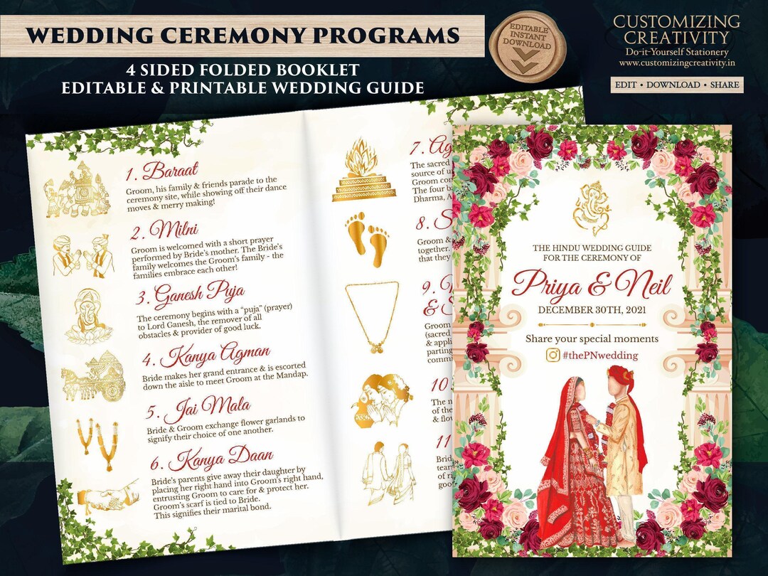 Hindu Wedding Program Template: Indian Ceremony Guide (digital Download ...