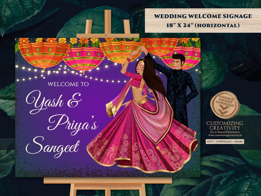 Indian Sangeet Signs Welcome to Sangeet Decor, Sangeet Welcome Sign ...
