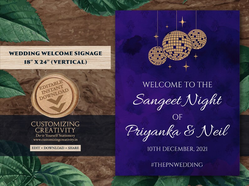 Sangeet Welcome Sign as Sangeet Night Sign Royal Welcome Sign - Etsy