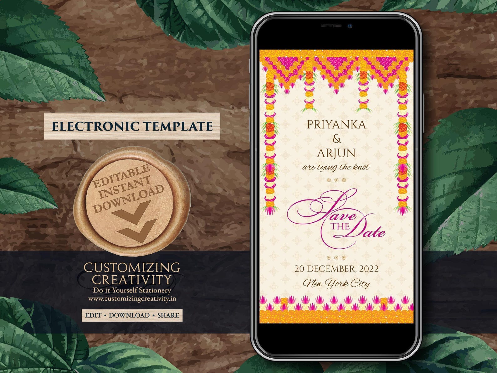 Hindu Wedding Save the Date: South Indian Banana Leaf Design (digital ...