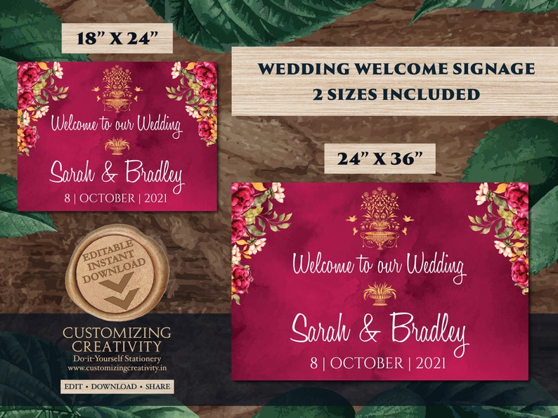 Maroon Welcome Signs as Jewel Tone Signages Maroon Wedding | Etsy