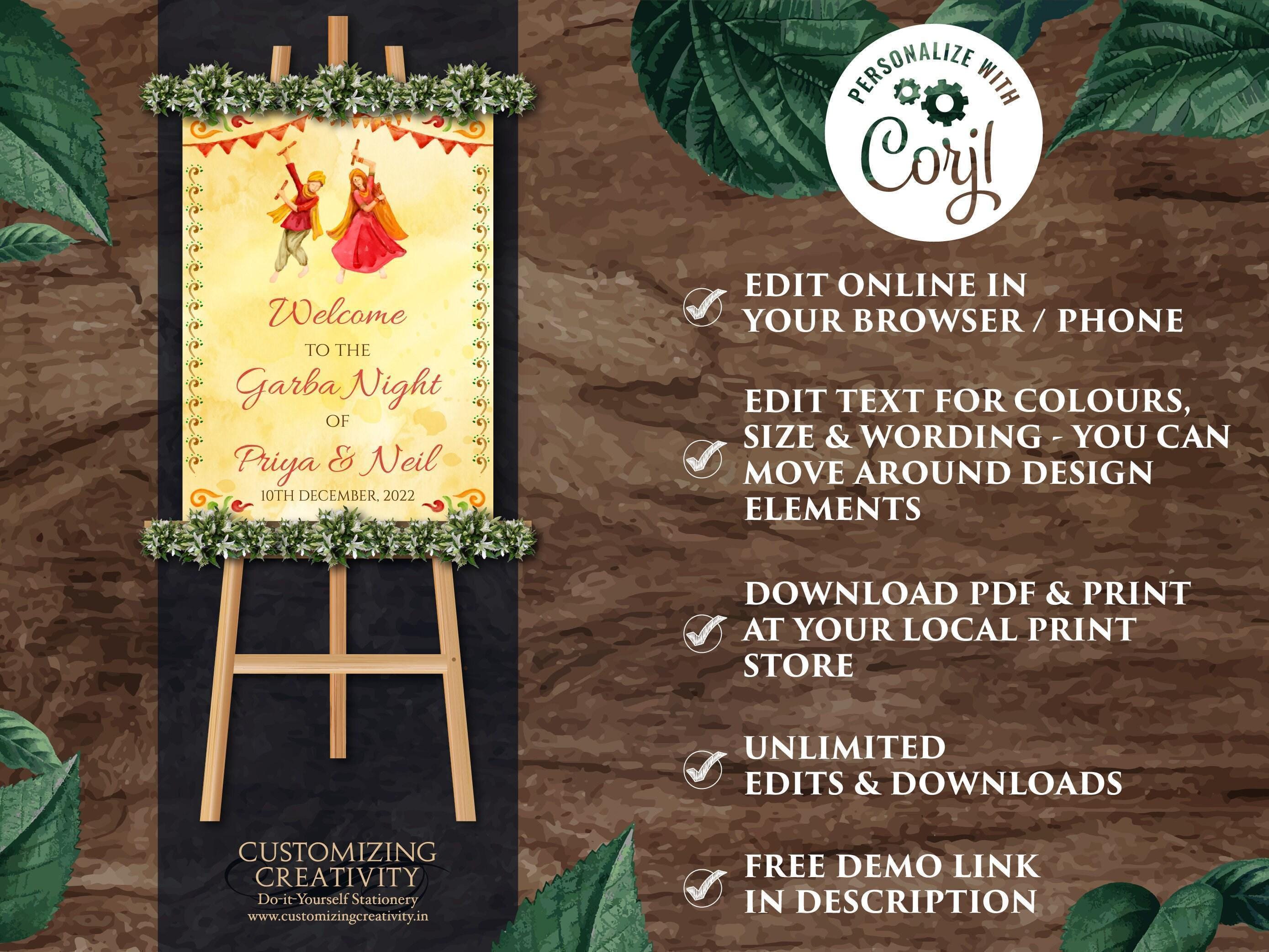 Garba Night Welcome Sign: Indian Wedding Sangeet Decor (digital ...