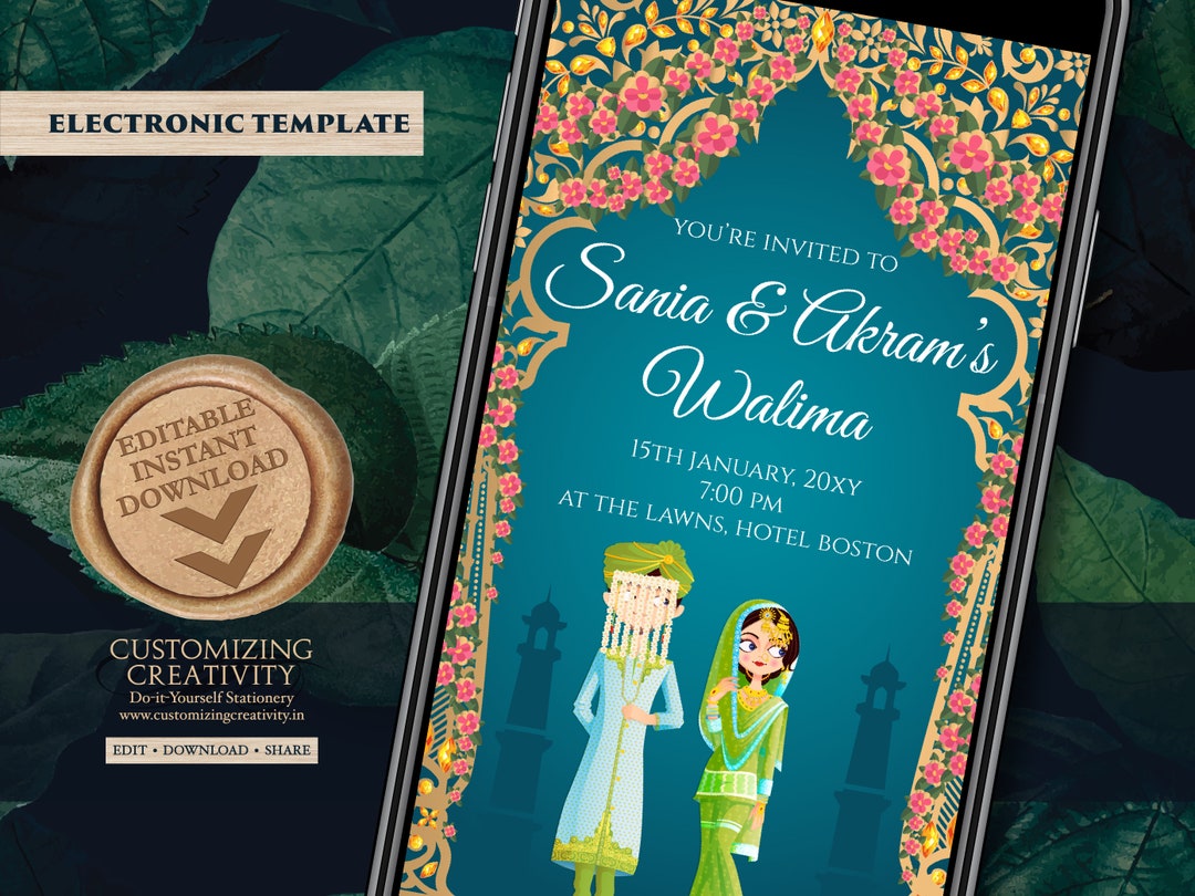 Digital Walima Invitations Muslim Wedding Cards, Digital Muslim ...