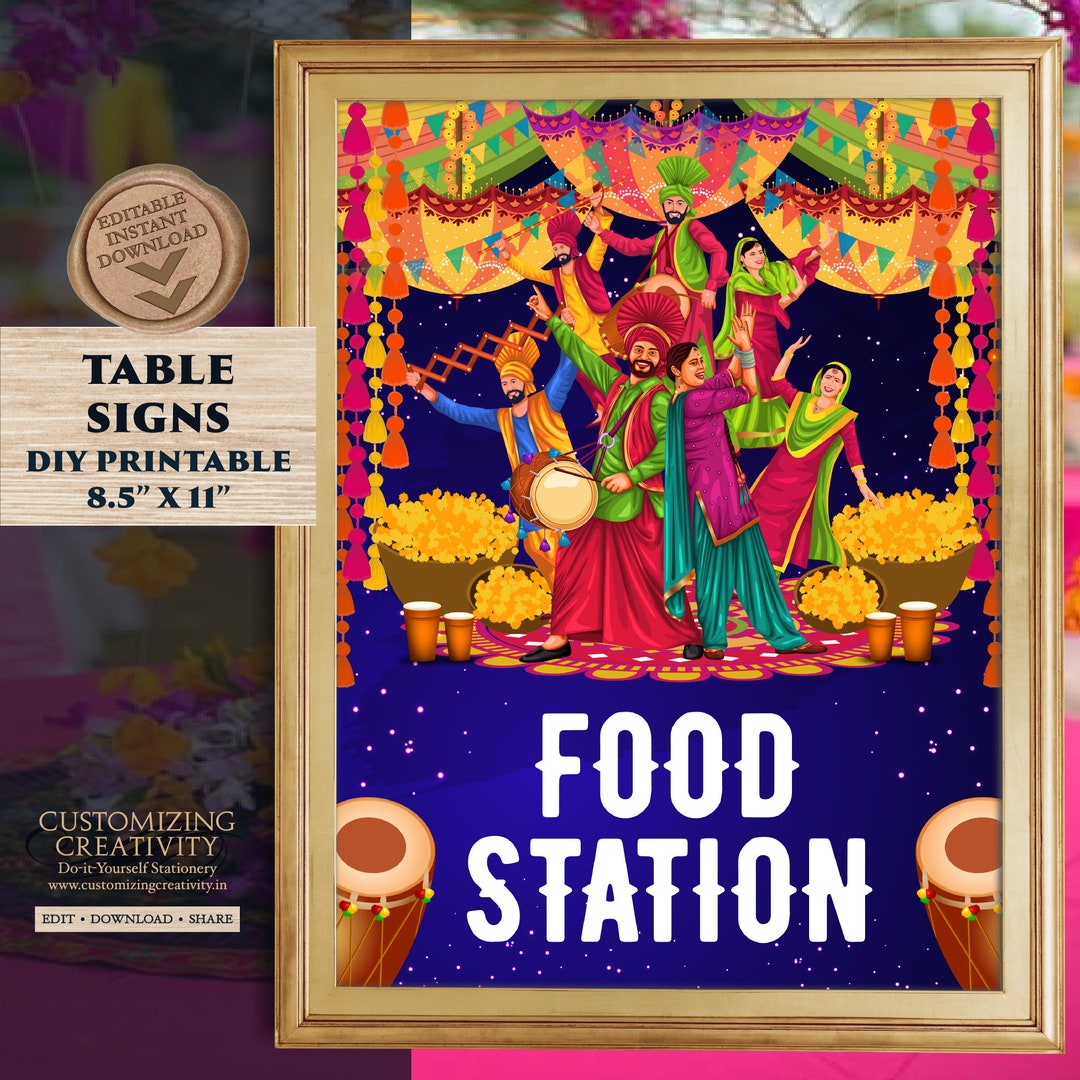 Desi Food Station Sign Indian Food Stall Sign Wedding Decor & Indian ...