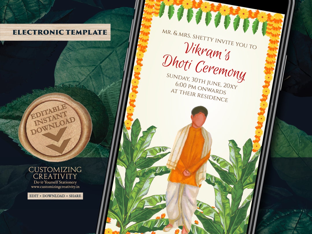 Dhoti Ceremony Invite Dhoti Function Invitation, Pancha Kattu Invites ...