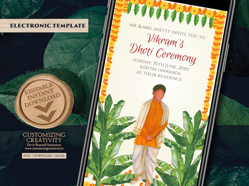 Dhoti Ceremony Invite Dhoti Function Invitation Pancha Kattu - Etsy