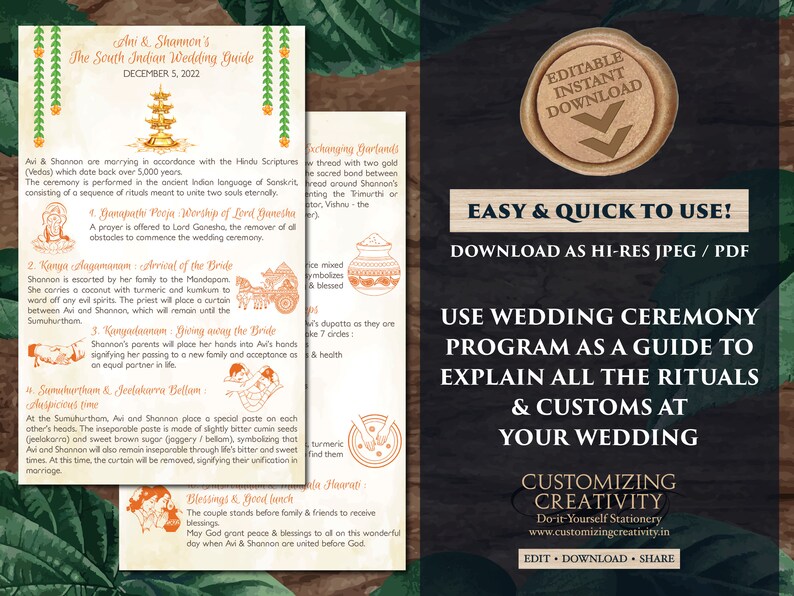 Buy South Indian Ceremony Program Guides as Tamil Wedding Program ...