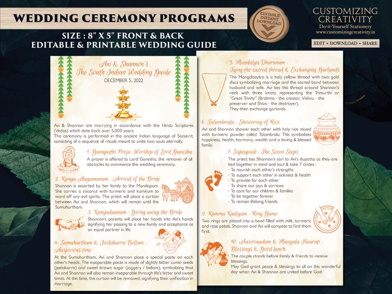 Buy South Indian Ceremony Program Guides as Tamil Wedding Program ...