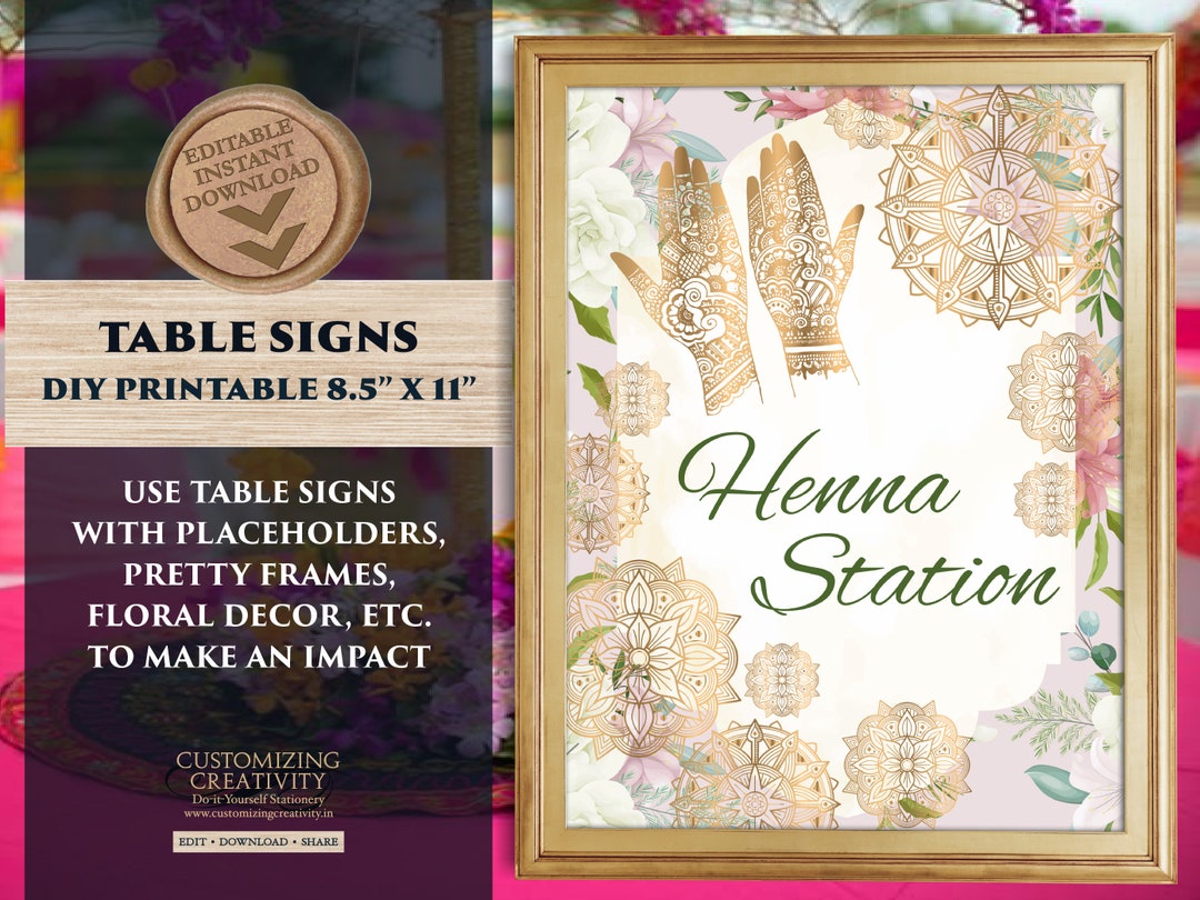 Henna Decoration Mehndi Decor Station, Henna Station Signs as Mehndi ...