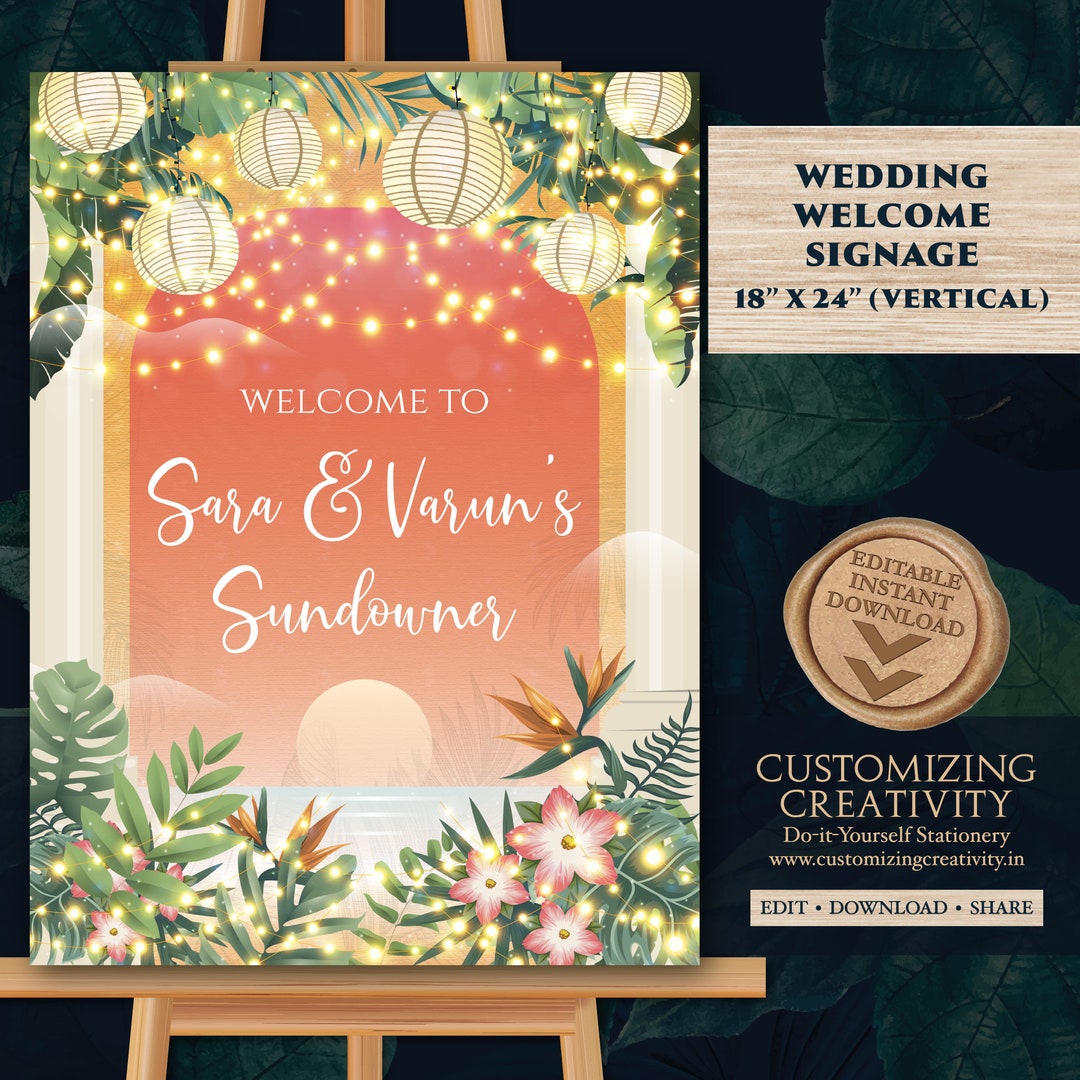 Wedding Cocktail Party Welcome Sign Indian Wedding Party Welcome Signs ...