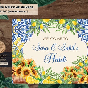 Blue Tile Lemon Welcome Haldi Ceremony Sign & Italian Theme Haldi ...