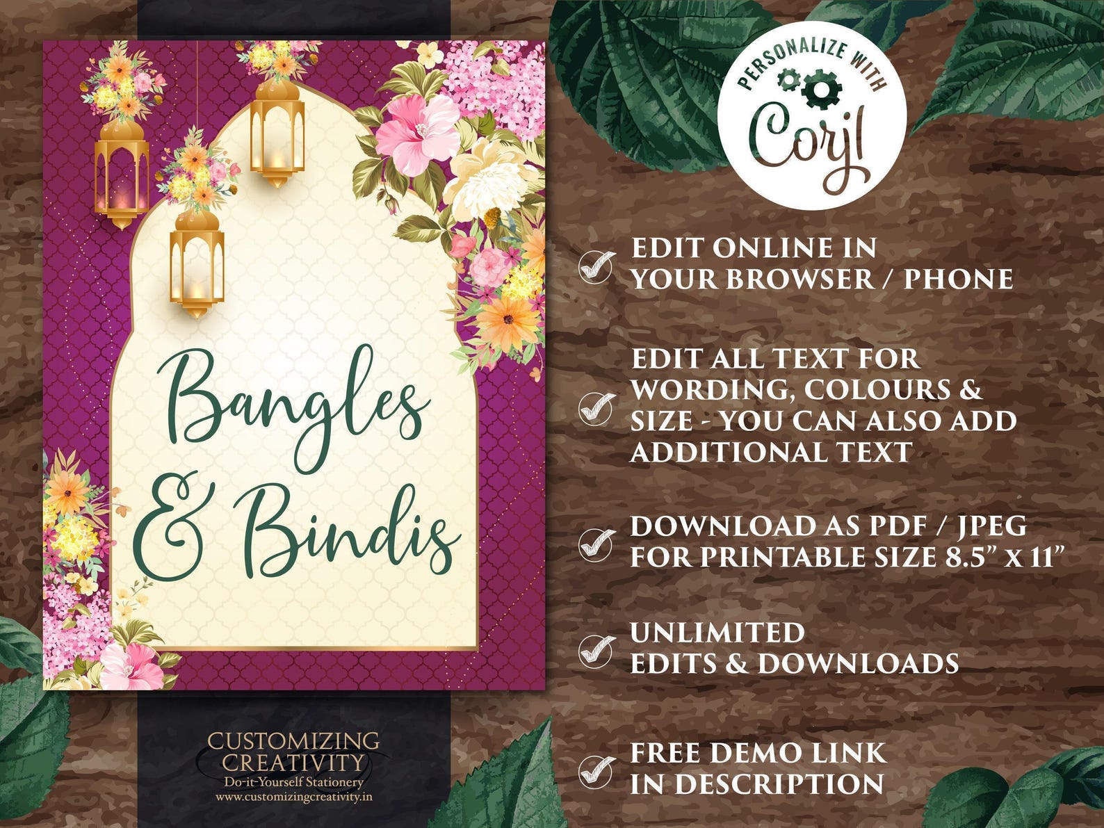 Bangle & Bindi Bar Sign: Mehndi Decoration (digital Download) - Etsy