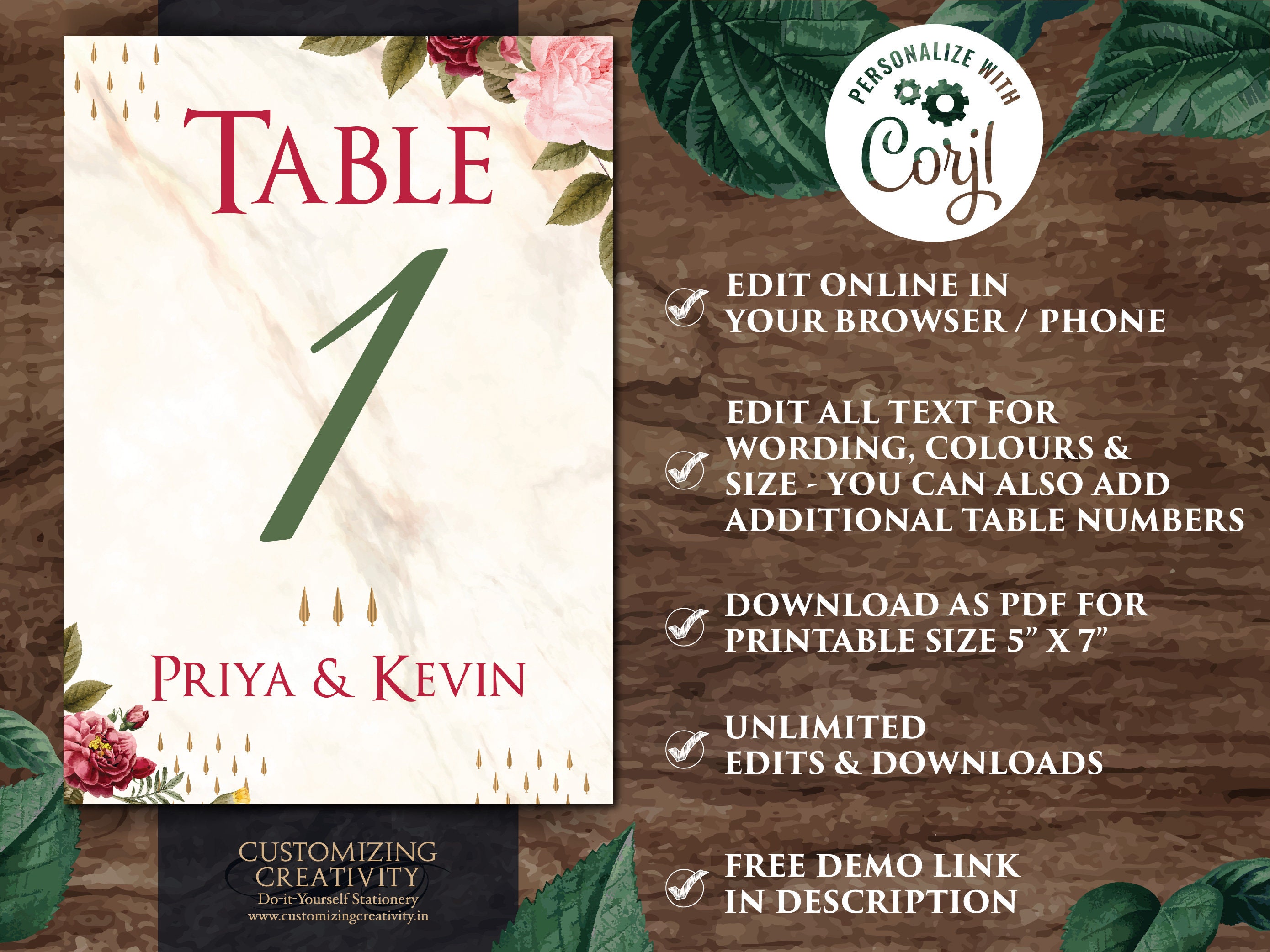 Garden Wedding Table Number & Greenery Table Decor Sign Hindu | Etsy