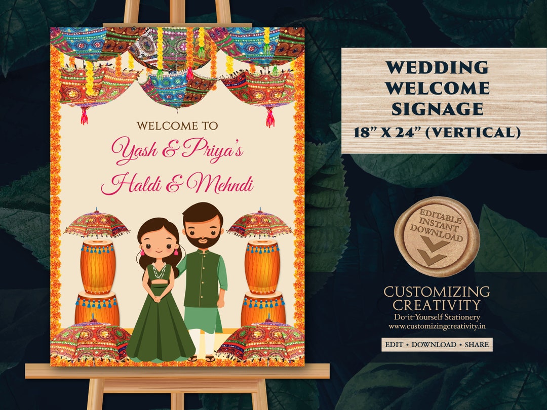 Pithi Welcome Sign Haldi Poster, Welcome to Haldi Sign & Haldi Welcome ...