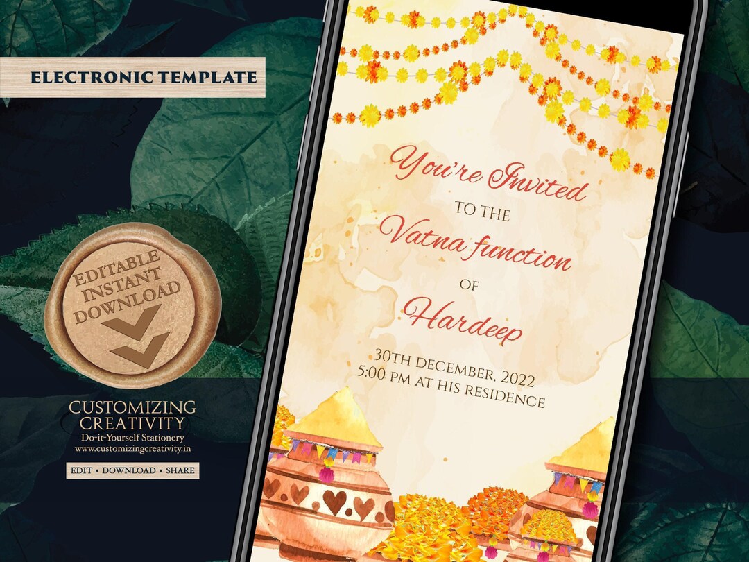 Digital Haldi Invitation: Vatna, Pellikuthuru, Pithi Invites (digital ...