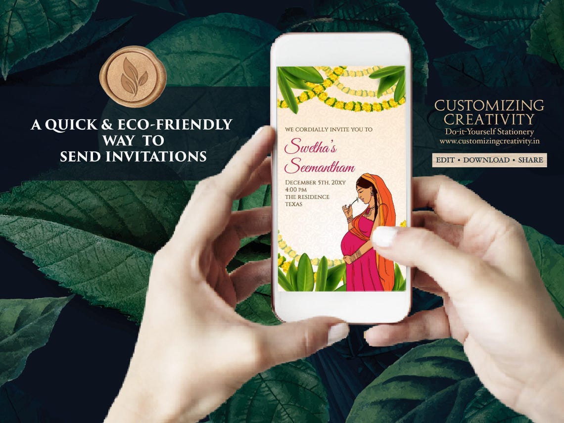 Seemantham Invitation: South Indian Baby Shower, Godh Bharai (digital ...