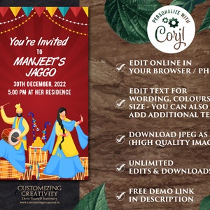 Jaggo Night Invites, Punjabi Party Invitation, Jago Party Invite ...