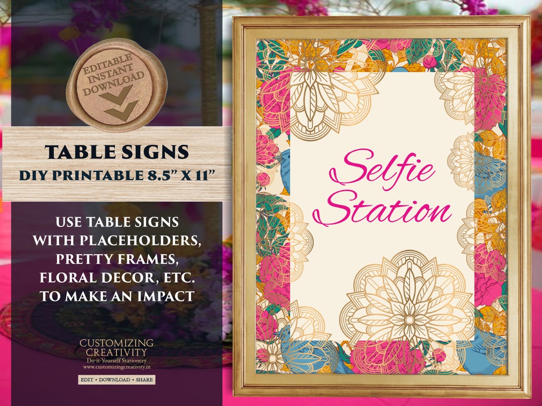 Selfie Station Sign Indian Photobooth Signs, Mehndi Decoration & Desi ...