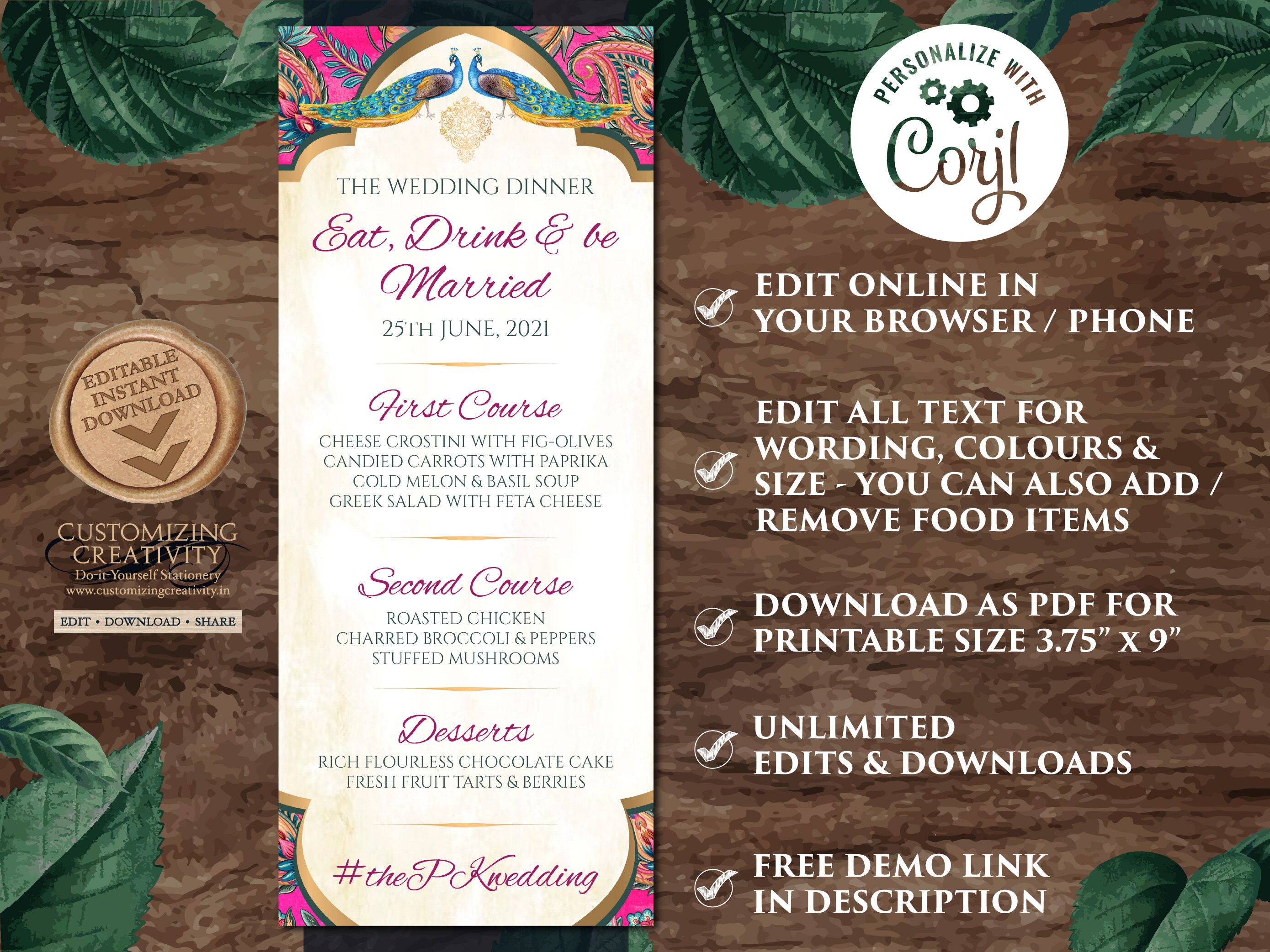 Paisley Menu Cards Indian as Dinner Menu Cards Peacock | Etsy