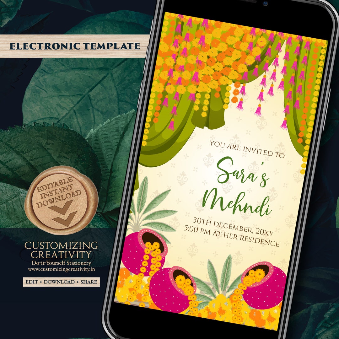 Mehndi Invitations Digital Mehndi Invite, Mehendi Invitation Digital ...