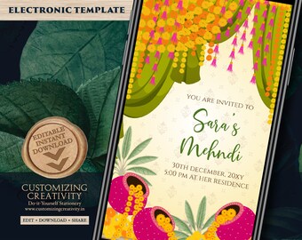 Buy Mehndi Invite Digital Mehendi Invitation, Mehndi Invitations ...