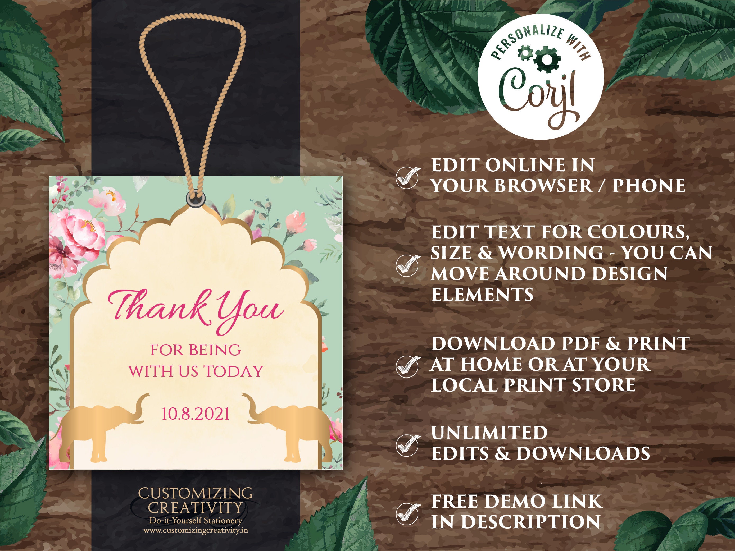 Elephant Favor Tag Template for Indian Favor Tags Pastel | Etsy