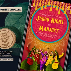Jaggo Night Invites as Jaggo Wedding Invite, Digital Jago Invitation as ...