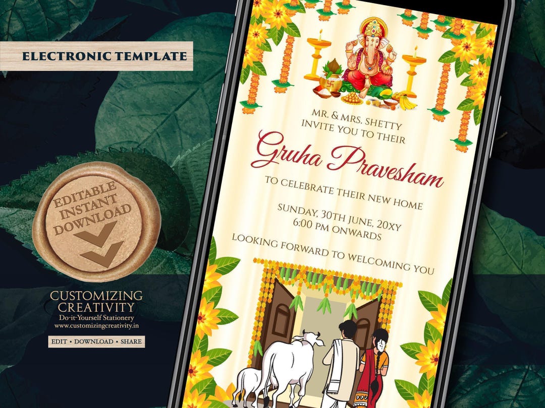Digital Gruhapravesam Invitation: Indian Housewarming Invite (digital ...