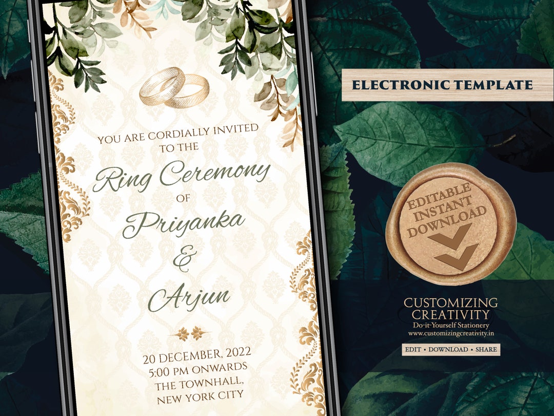 Digital Ring Ceremony Invitations & Whatsapp Engagement Invite Indian ...