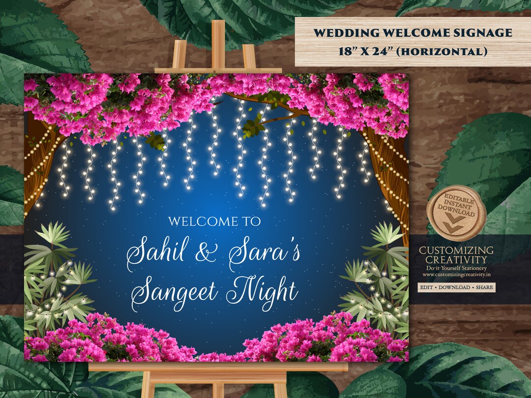 Indian Sangeet Welcome Sign & Sangeet Decor, Indian Sangeet Signs as ...