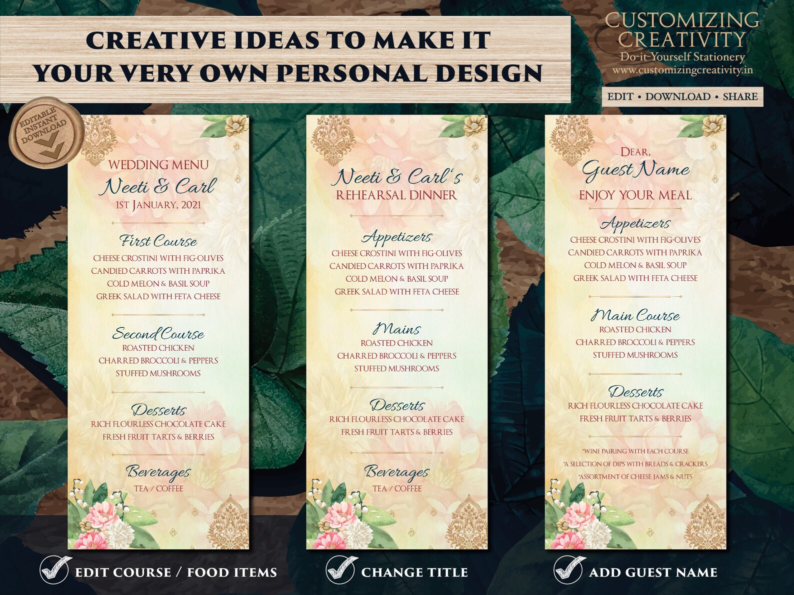 Wedding Menu Cards Indian as Indian Dinner Menu Card Template - Etsy