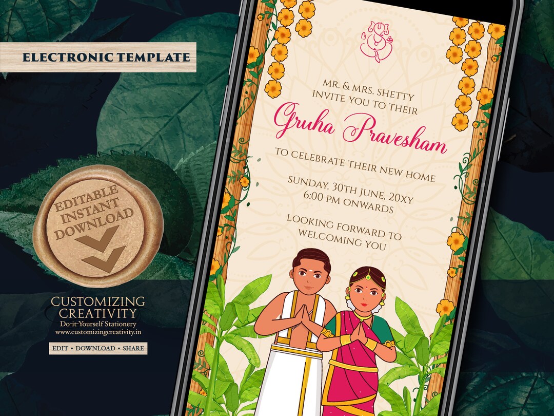 Gruhapravesh Invite Indian Housewarming Invitation, Gruhapravesam ...