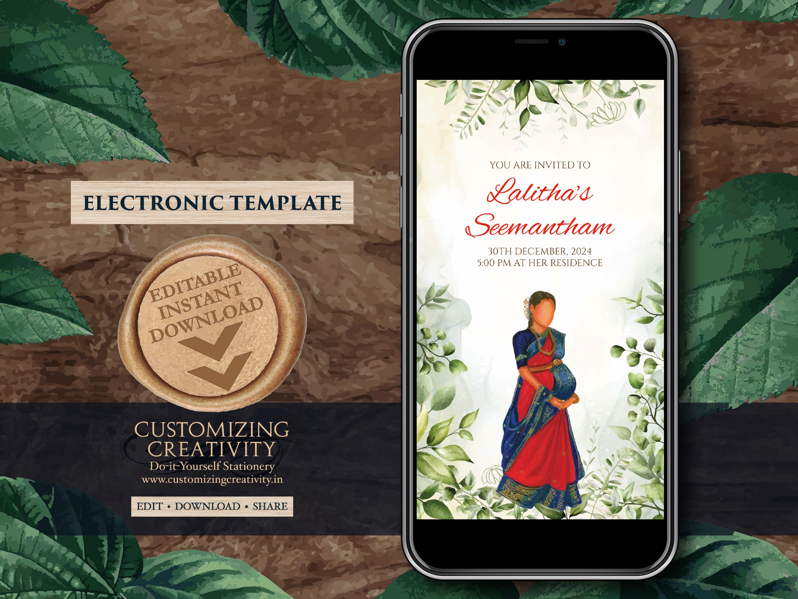 Valaikappu Seemantham Invite & Seemantham Invitation Indian - Etsy