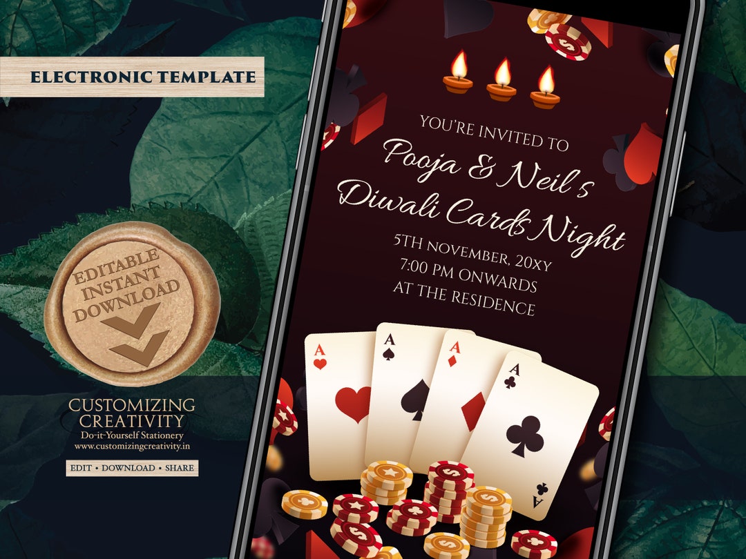 Card Party Diwali Invites Digital Poker Night Invitations, Diwali Cards ...