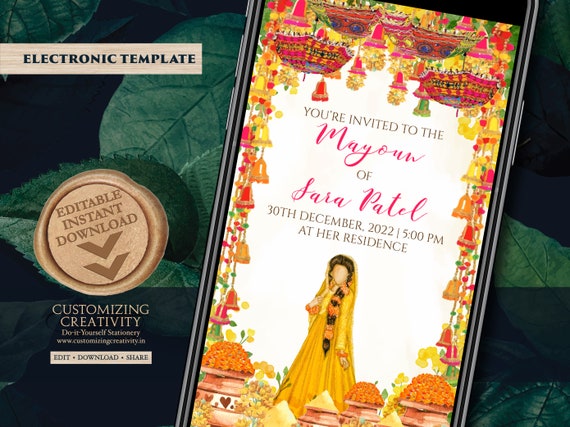 Mayoun Invites & Mayun Invitations Digital Mayoun Cards as - Etsy India
