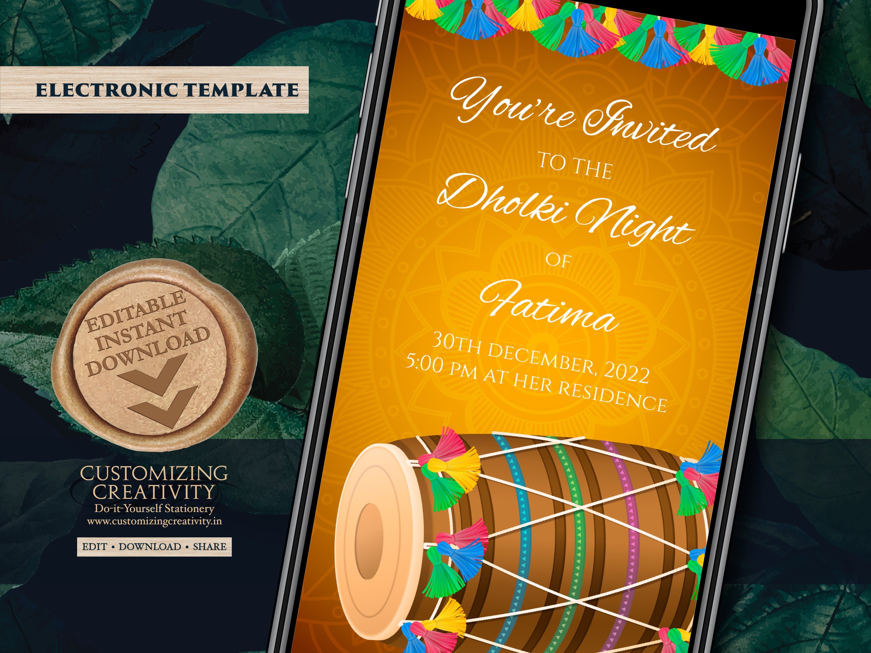 Dholak Night Invitations Muslim Pakistani Dholak Invite - Etsy Australia