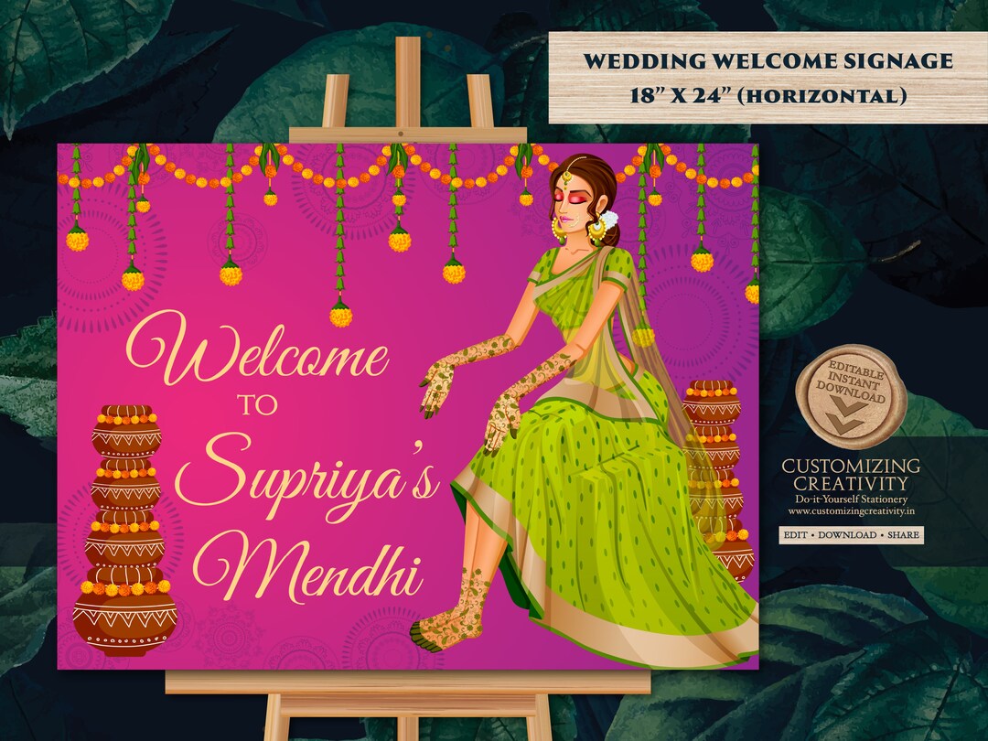 Mehndi Welcome Sign Mendhi Decor, Mehendi Welcome Sign & Mehndi Decor ...