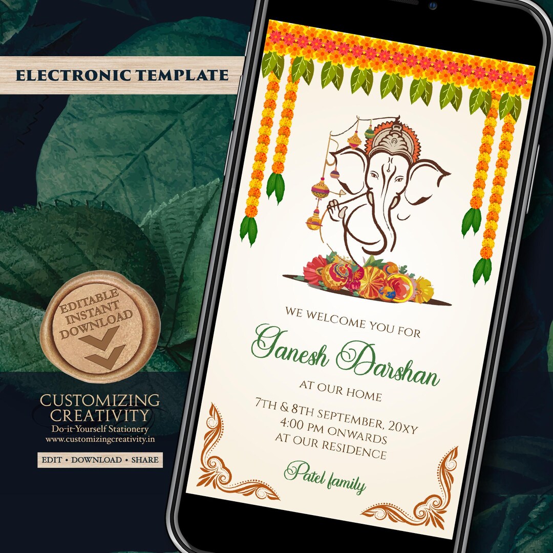 Ganpati Invitations Ganesh Darshan Card, Ganesh Chaturthi Invites as ...