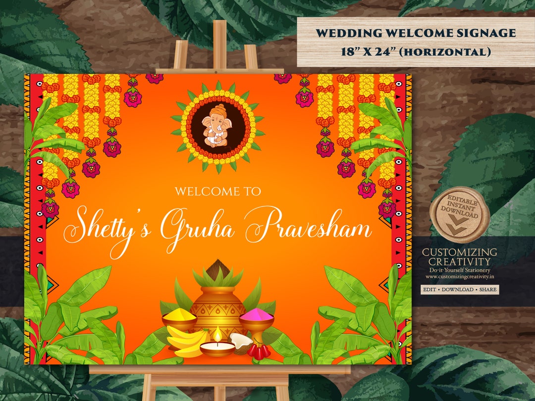 Gruhapravesam Sign Indian Housewarming Poster, Indian Housewarming ...