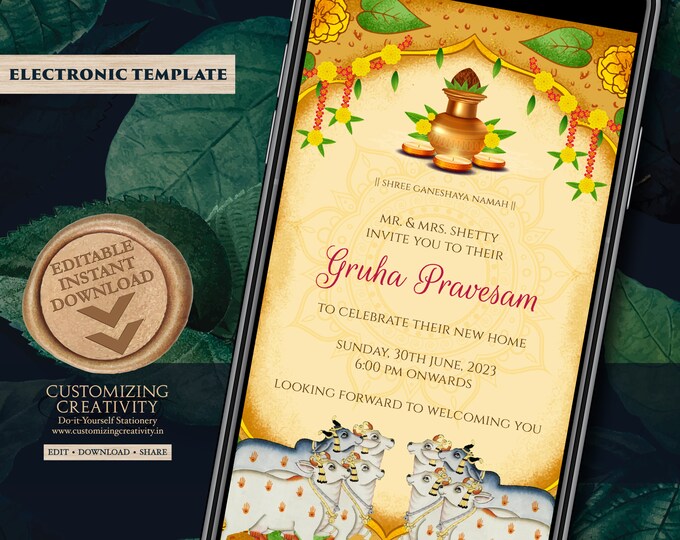 Gruhapravesam Invitation & Indian Housewarming Invitation, Griha ...