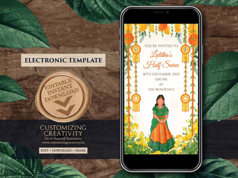 Half Saree Invite & Half Sari Invitations Half Saree - Etsy