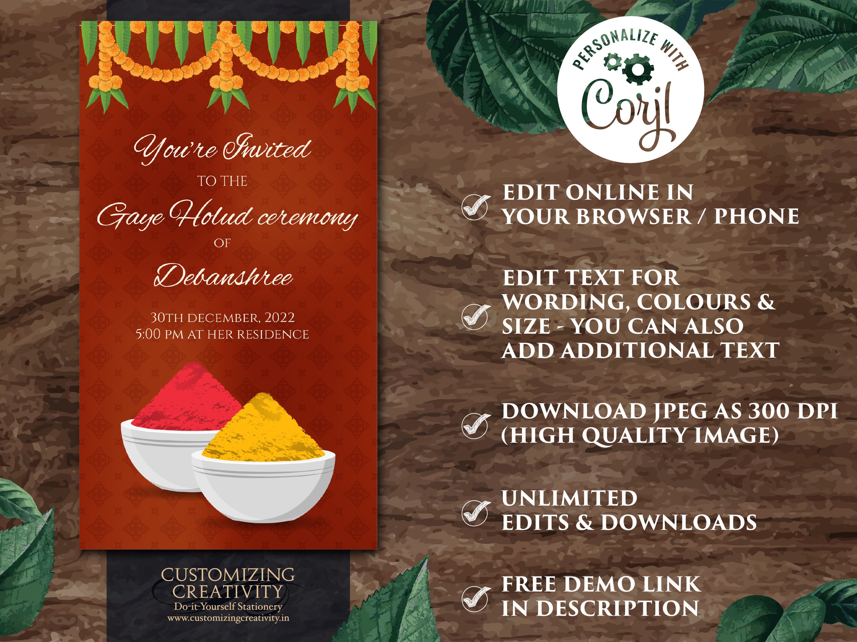 Gaye Holud invitations as Haldi invites Pithi Invites Haldi | Etsy