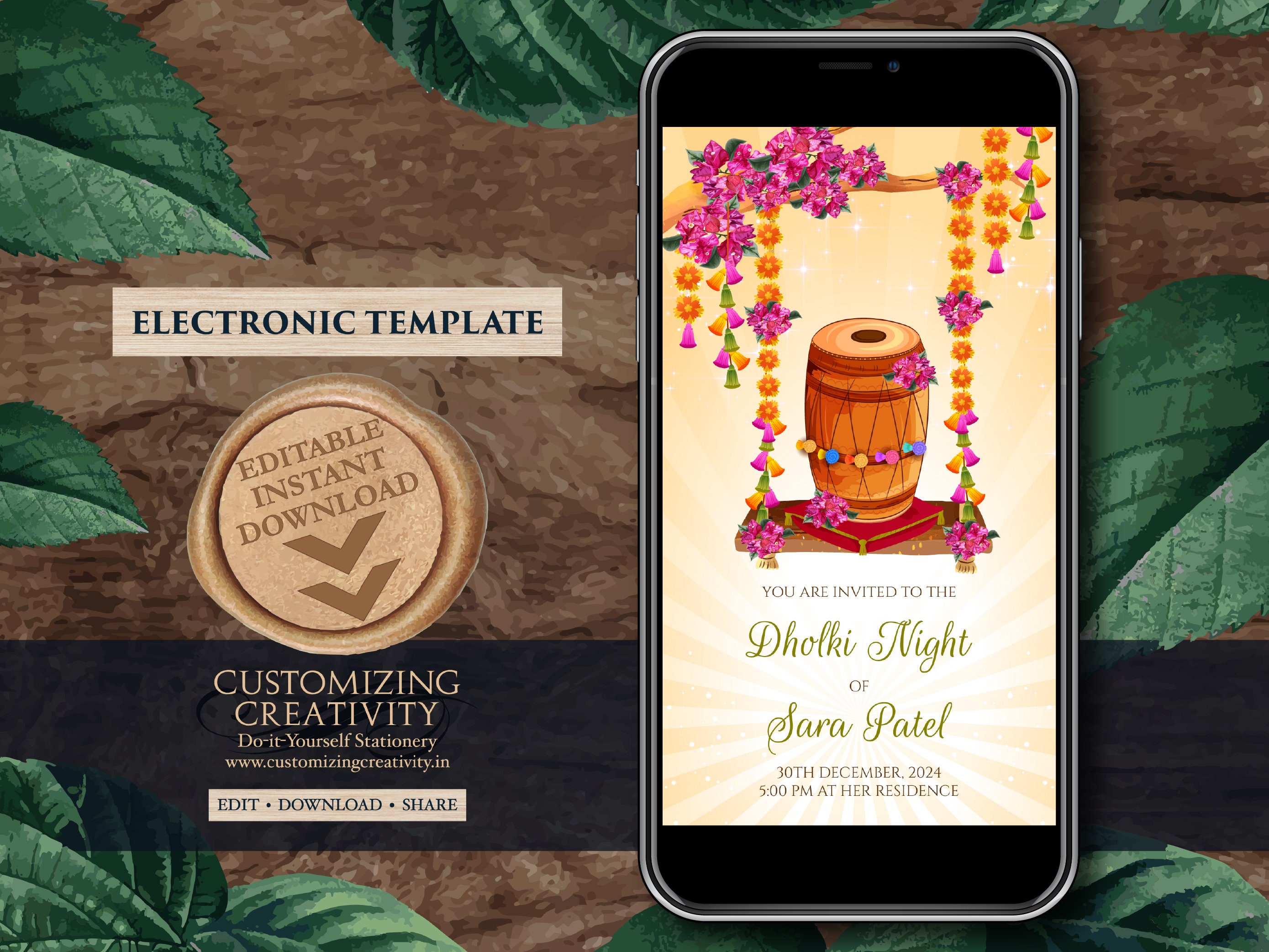 Dholki Invitations & Dholki Invite Digital Pakistani Wedding - Etsy UK