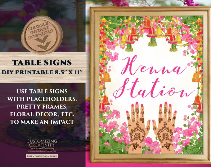 Mehendi Night Henna Station Indian Wedding Sign Instant Download 5x7, 8 ...