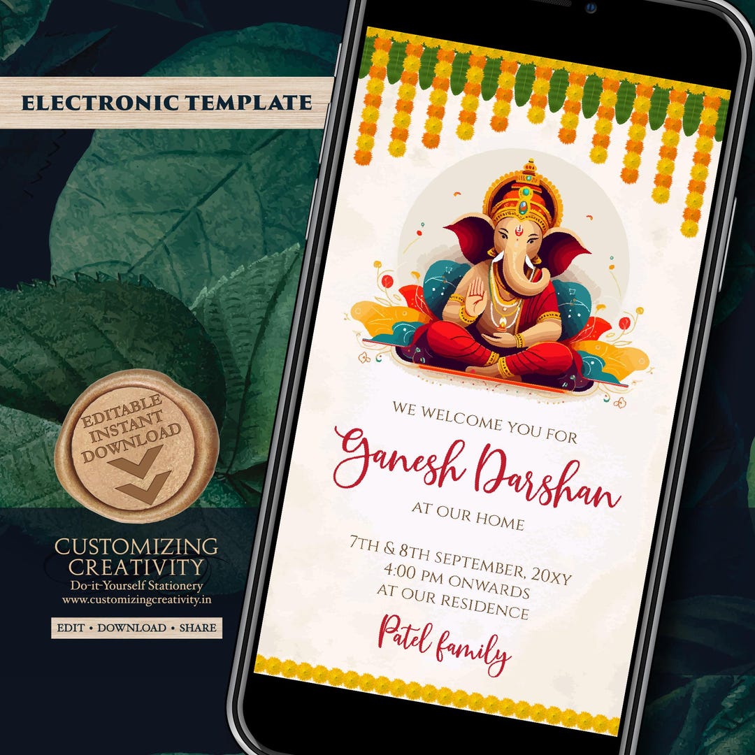 Ganesh Chaturthi Invites Ganesh Darshan Card, Ganesha Invitations as ...