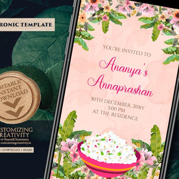 Rice Feeding Ceremony Invitation Template - Etsy