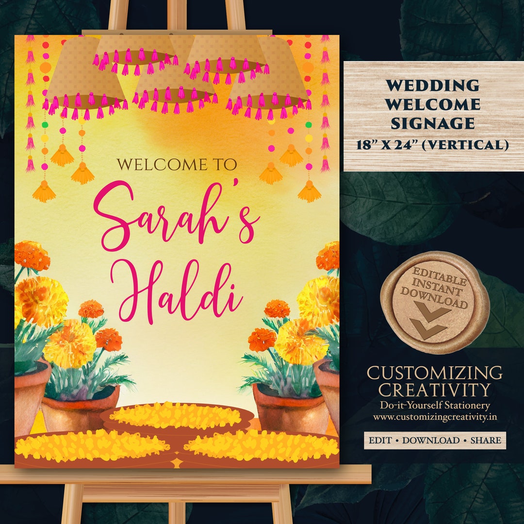 Haldi Posters & Wedding Haldi Welcome Signs, Haldi Welcome Board as ...