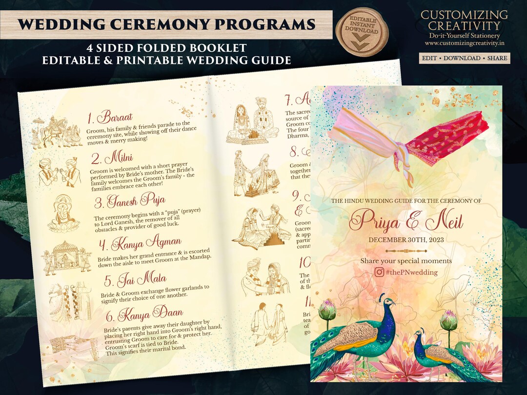 Editable Hindu Wedding Program Template: Indian Ceremony Guide (digital ...