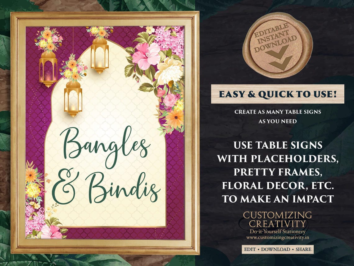 Bangle & Bindi Bar Sign: Mehndi Decoration (digital Download) - Etsy